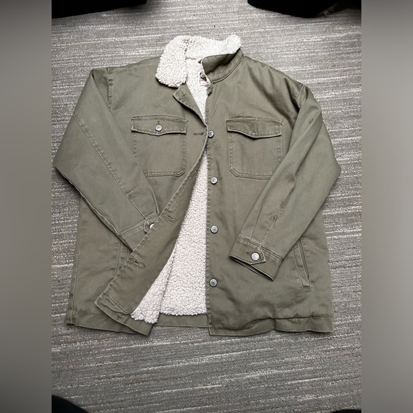 Stoosh | Jackets & Coats | Green Sherpa Jean Jacket | Poshmark